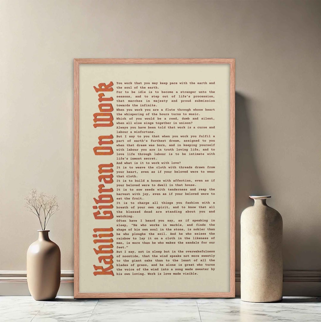 On Work by Kahlil Gibran, Office & Study Decor, Work Motivation - Etsy
