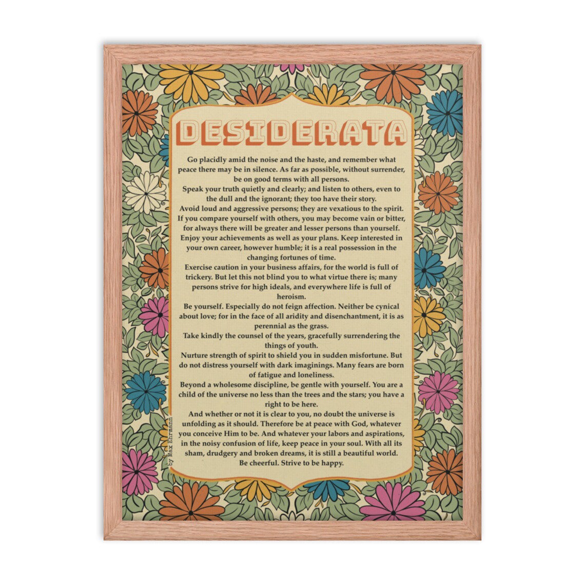 Desiderata Poem Poster Inspirational Poetry With Floral Art - Etsy
