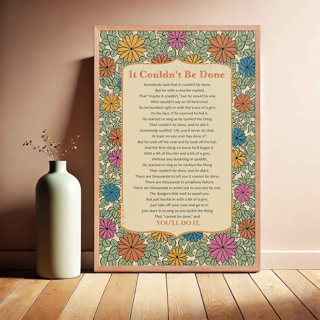 Edgar Guest Poem Poster, It Couldn't Be Done Poem Print, Inspirational ...