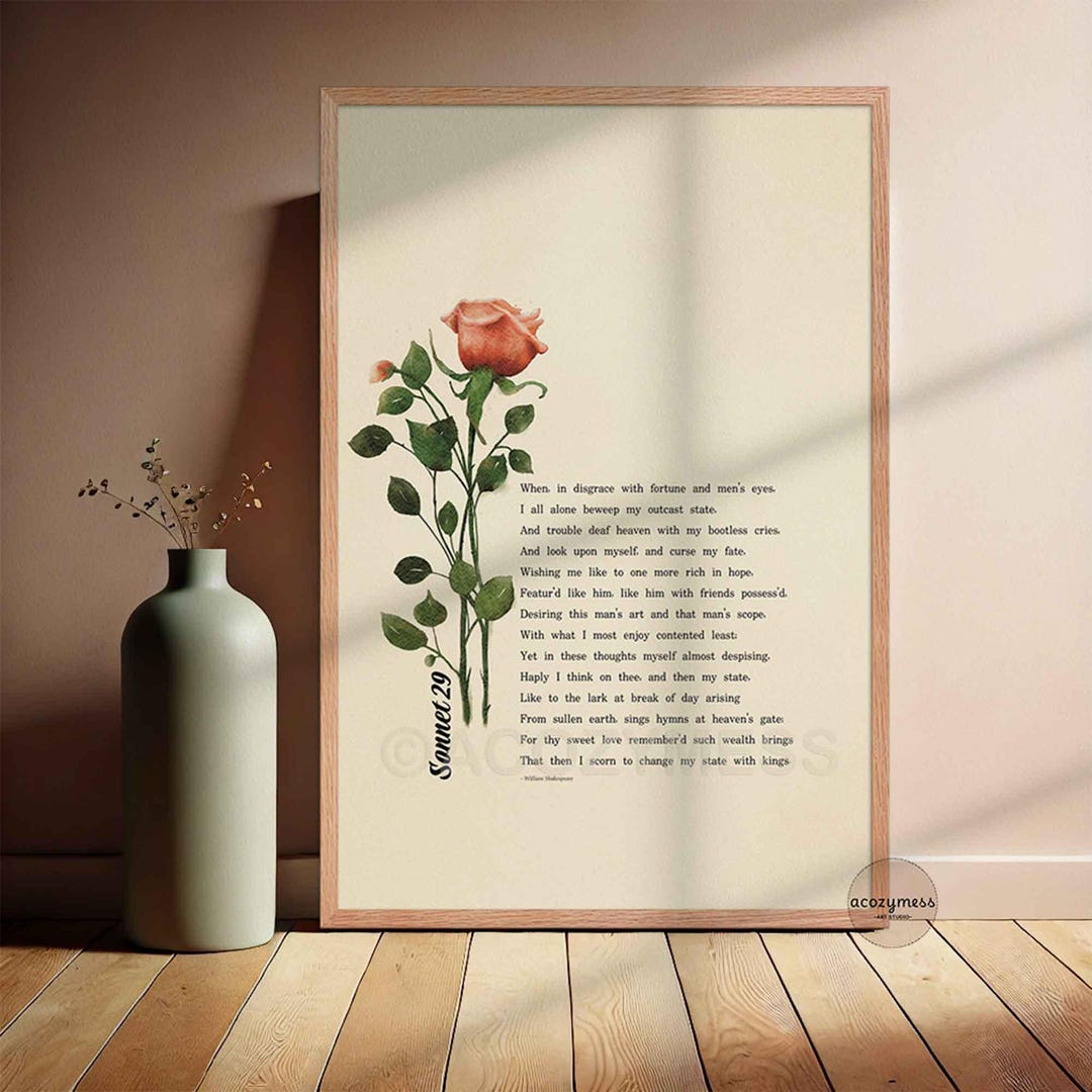 Sonnet 29 by William Shakespeare Poster — Poem Print With Rose Art - Etsy