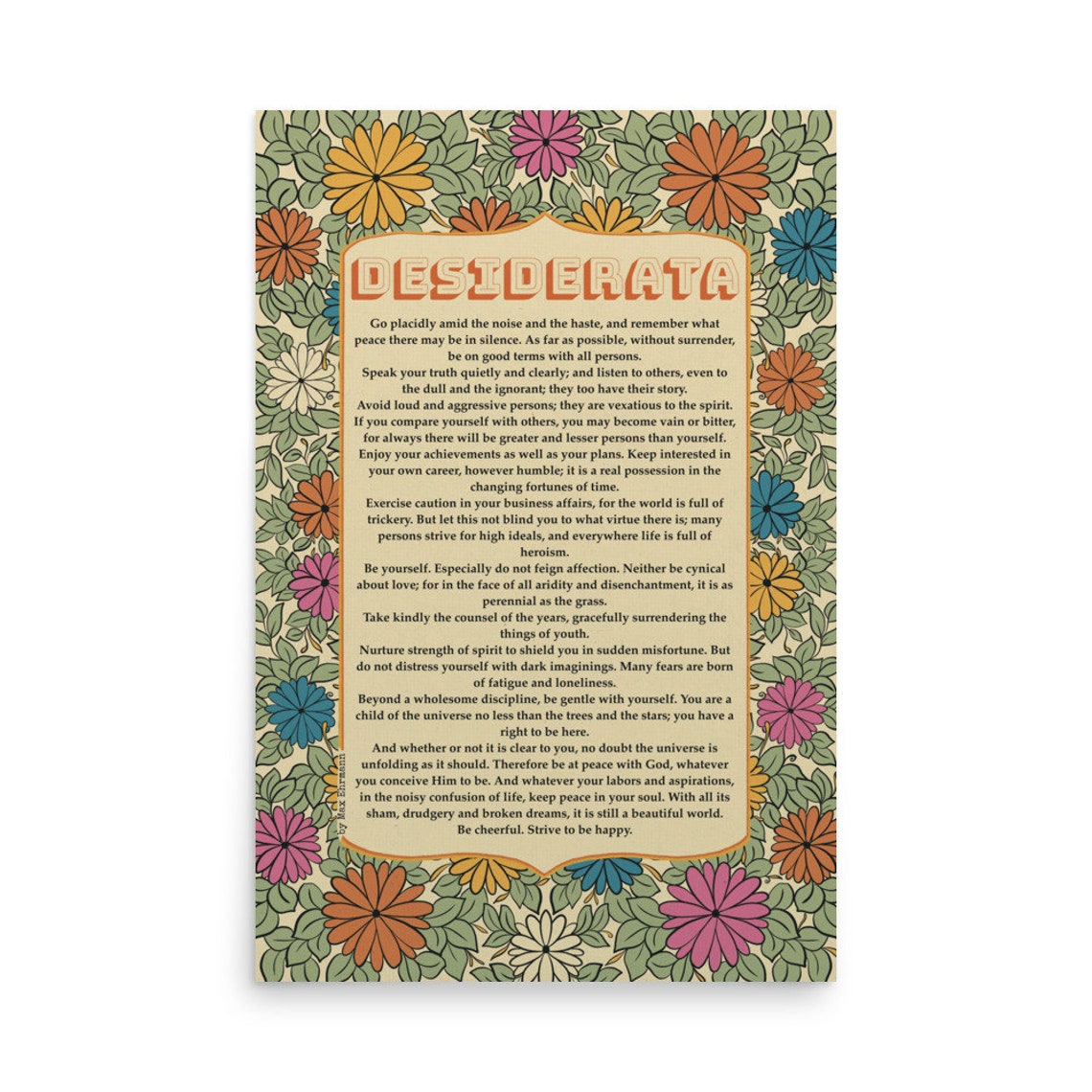 Desiderata Poem Poster Inspirational Poetry With Floral Art - Etsy