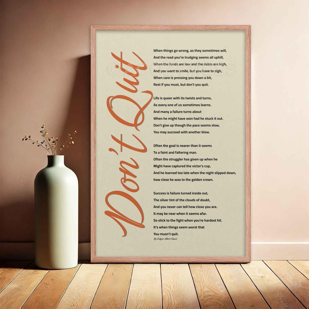Don't Quit Poem Print: Edgar Albert Guest, Inspirational Office Decor ...