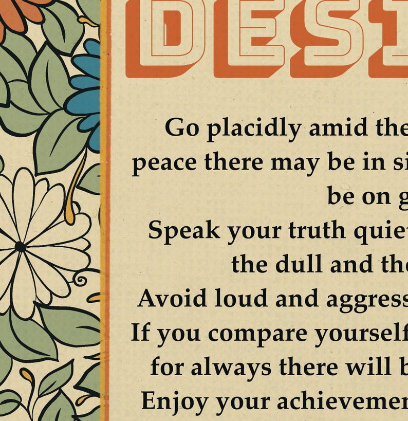 Desiderata Poem Poster Inspirational Poetry With Floral Art - Etsy