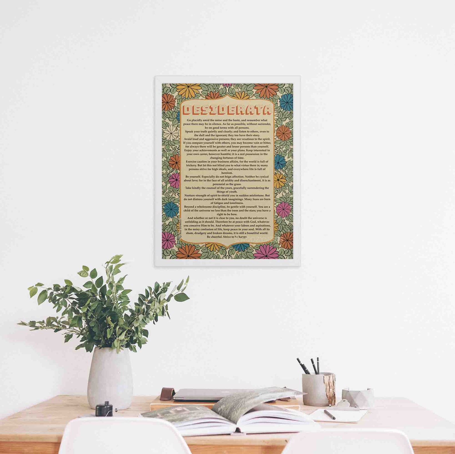 Desiderata Poem Poster, Inspirational Poetry With Floral Art, Grad Gift ...