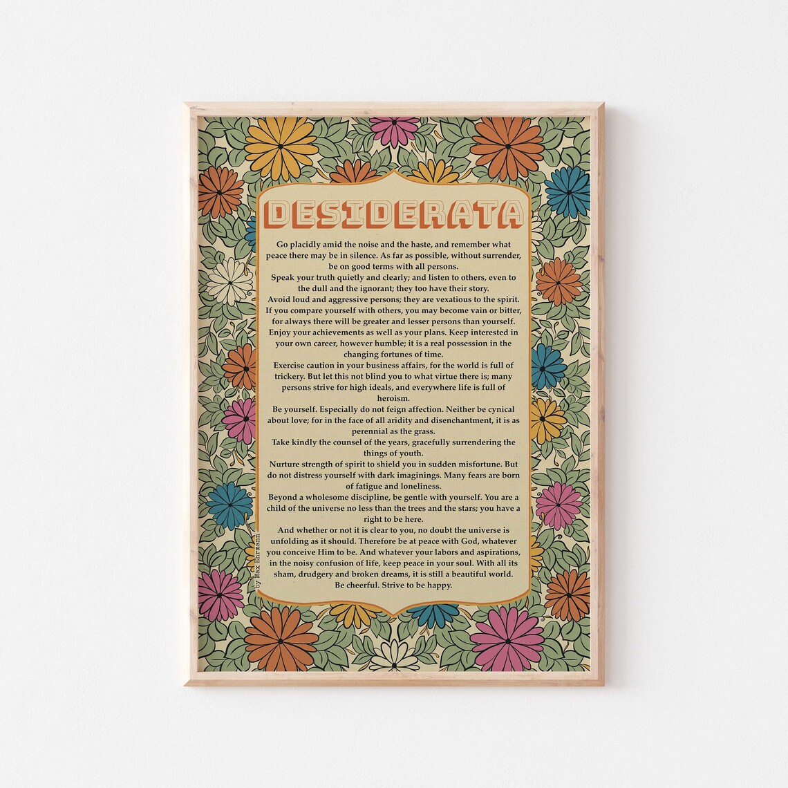 Desiderata Poem Poster Inspirational Poetry With Floral Art - Etsy