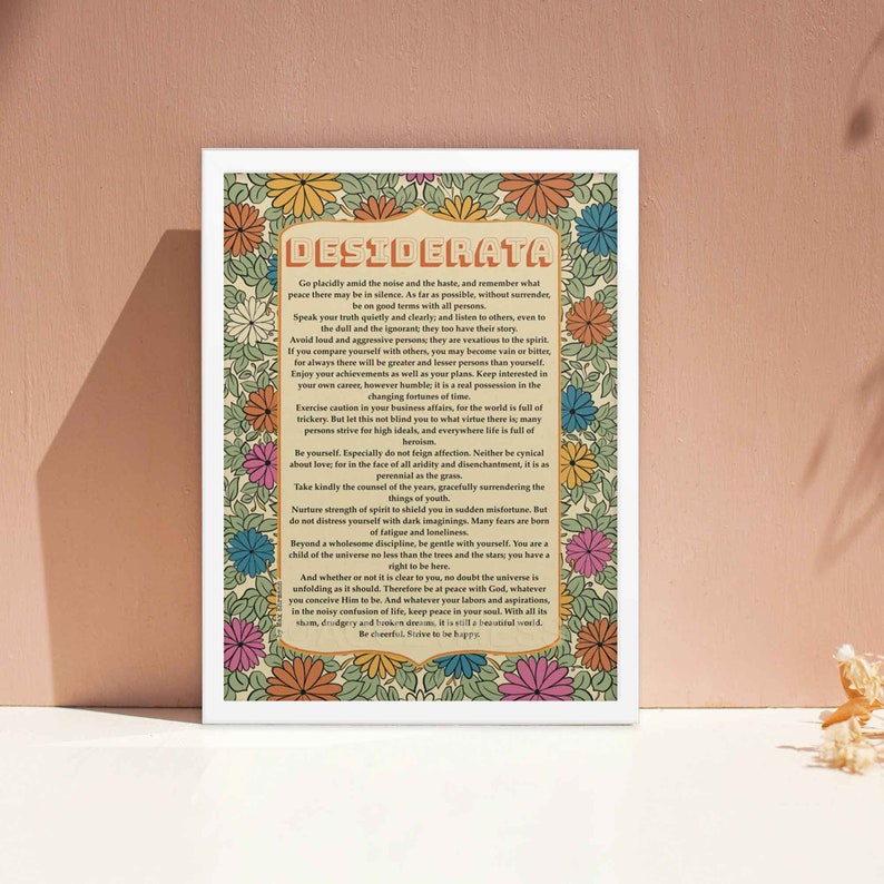 Desiderata Poem Poster, Inspirational Poetry With Floral Art, Grad Gift ...