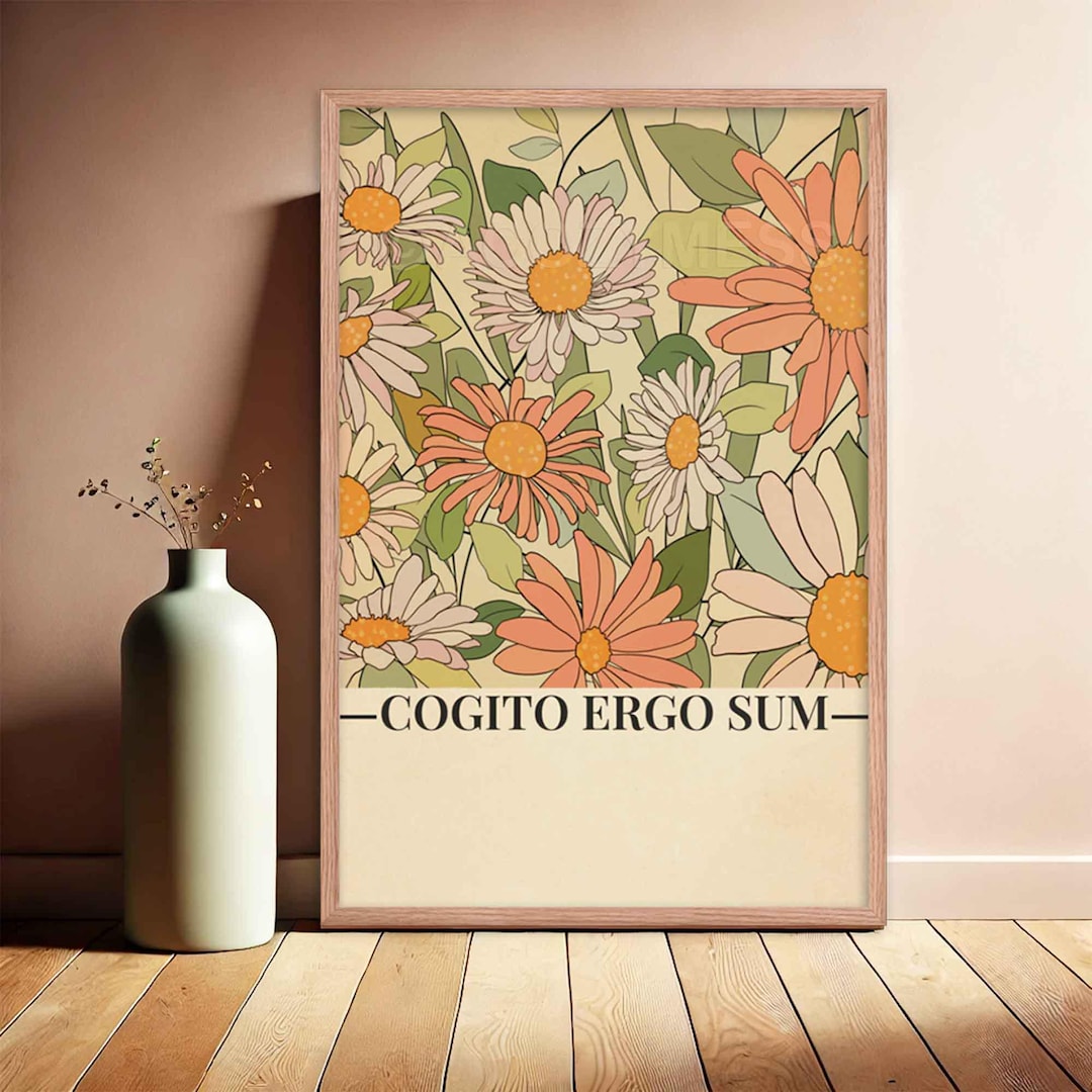 Cogito Ergo Sum Poster With Floral Illustration | Philosophy Poster for ...