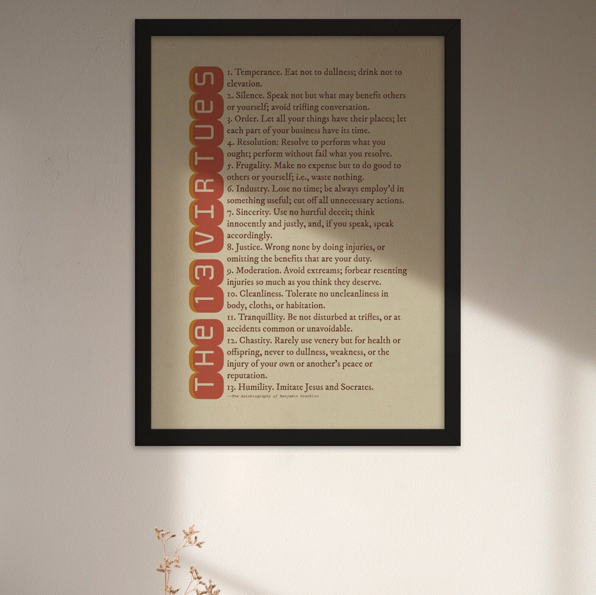 Benjamin Franklin 13 Virtues Poster - Daily Inspiration for Motivation ...