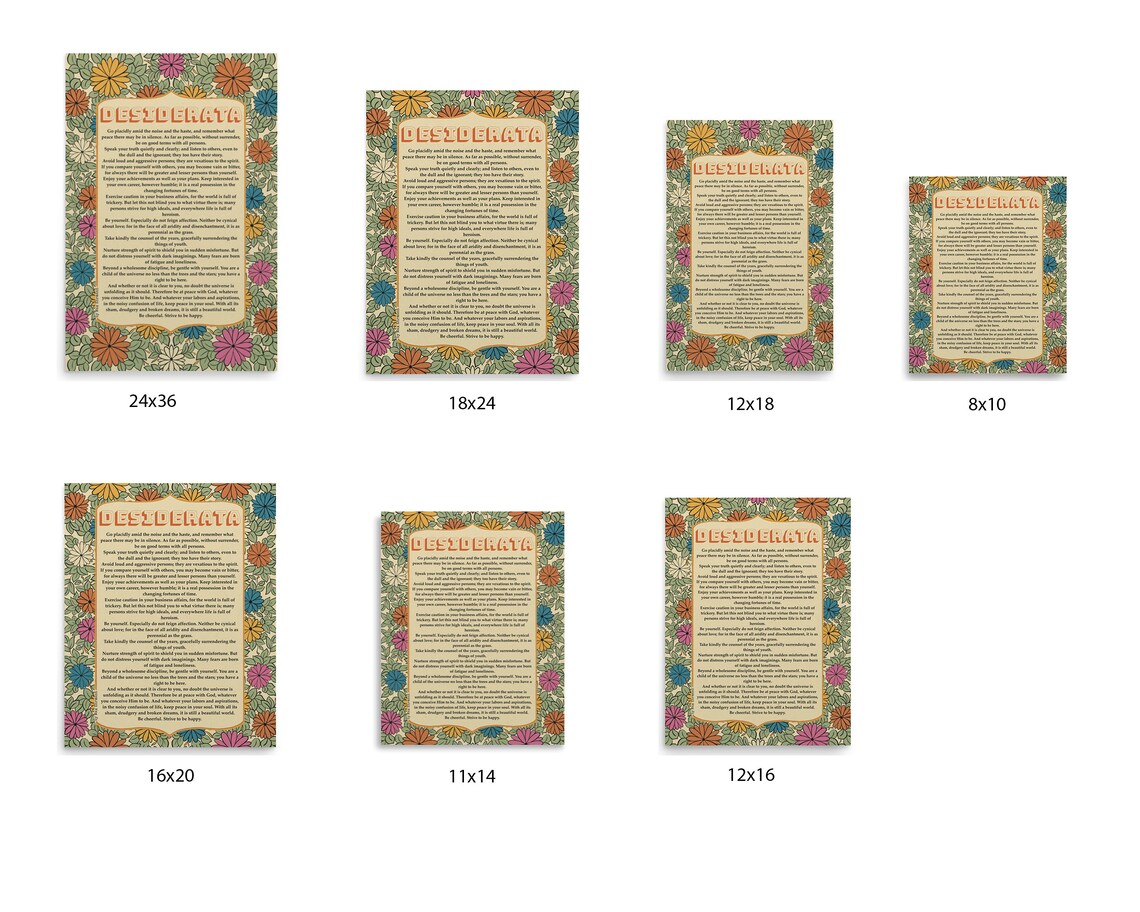 Desiderata Poem Poster Inspirational Poetry With Floral Art - Etsy