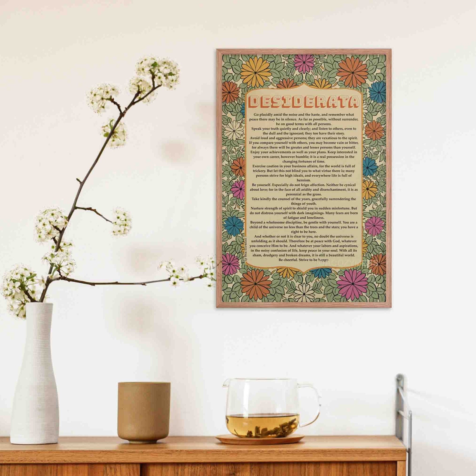 Desiderata Poem Poster, Inspirational Poetry With Floral Art, Grad Gift ...