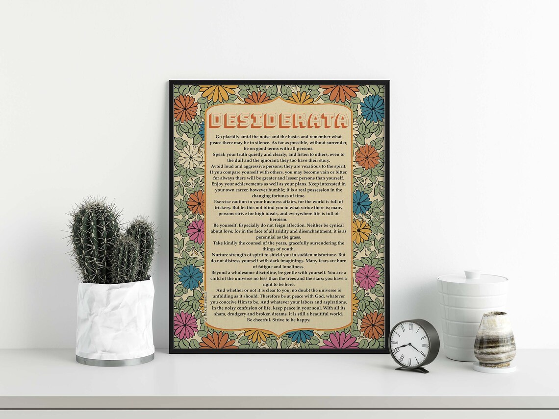 Desiderata Poem Poster Inspirational Poetry With Floral Art - Etsy