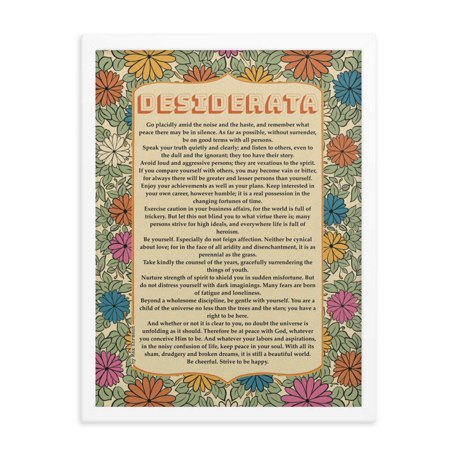 Desiderata Poem Poster Inspirational Poetry With Floral Art - Etsy
