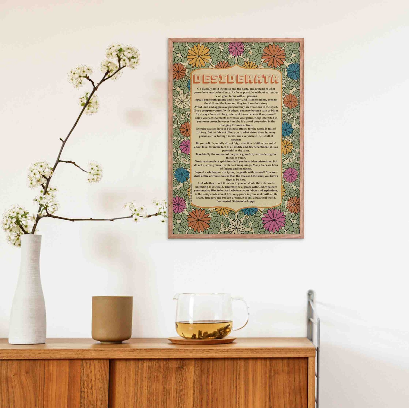 Desiderata Poem Poster, Inspirational Poetry With Floral Art, Grad Gift ...
