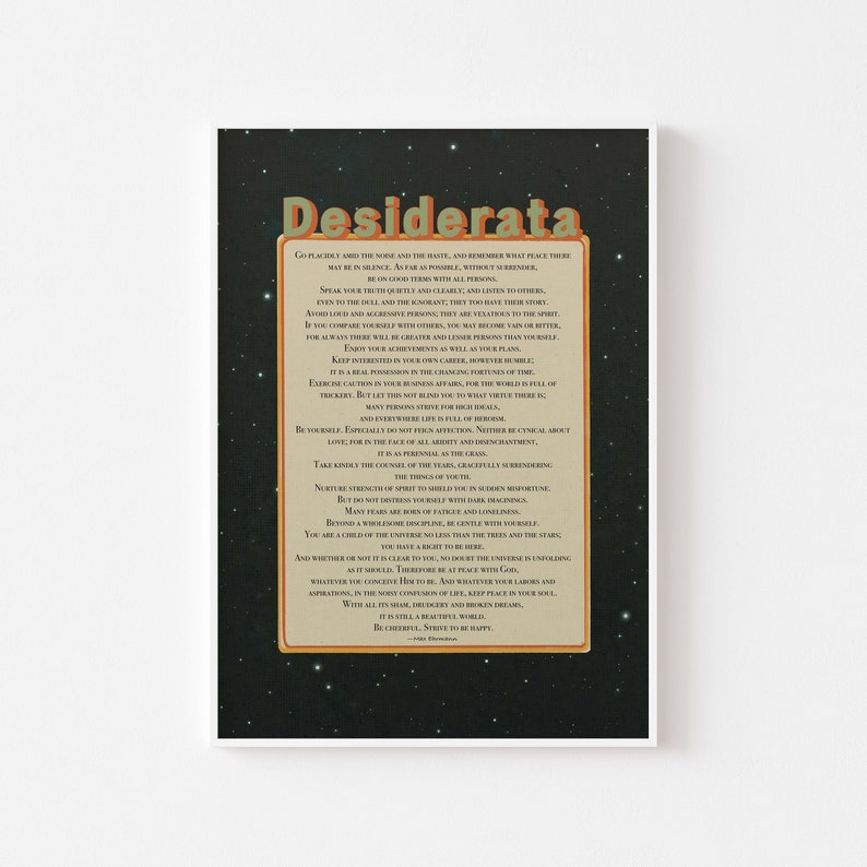 Desiderata Poem Poster Inspirational Poetry Grad Gift Print - Etsy