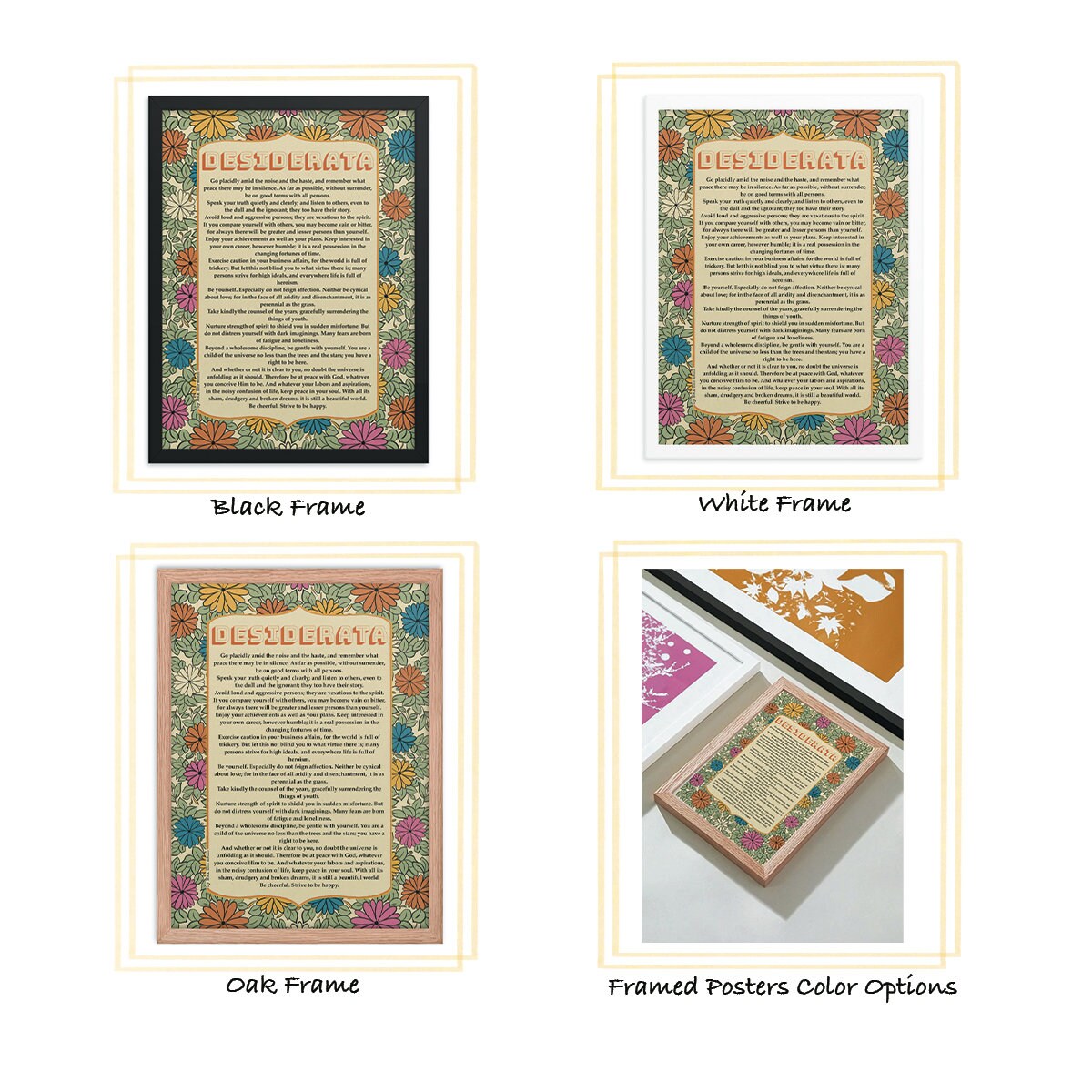 Desiderata Poem Poster Inspirational Poetry With Floral Art - Etsy