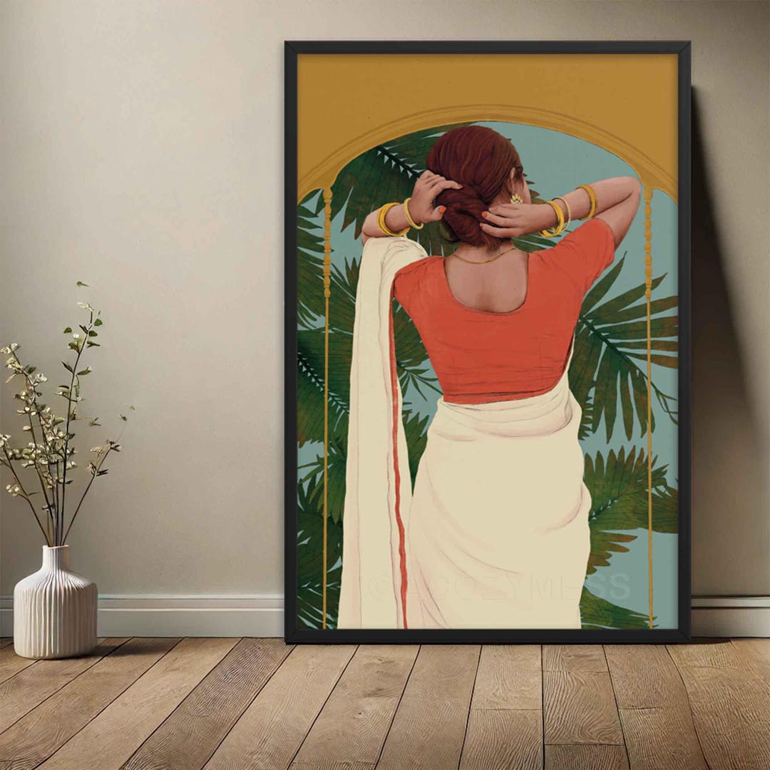 Indian Woman Sari Art Print: Indian Home Decor | Framed & Unframed ...