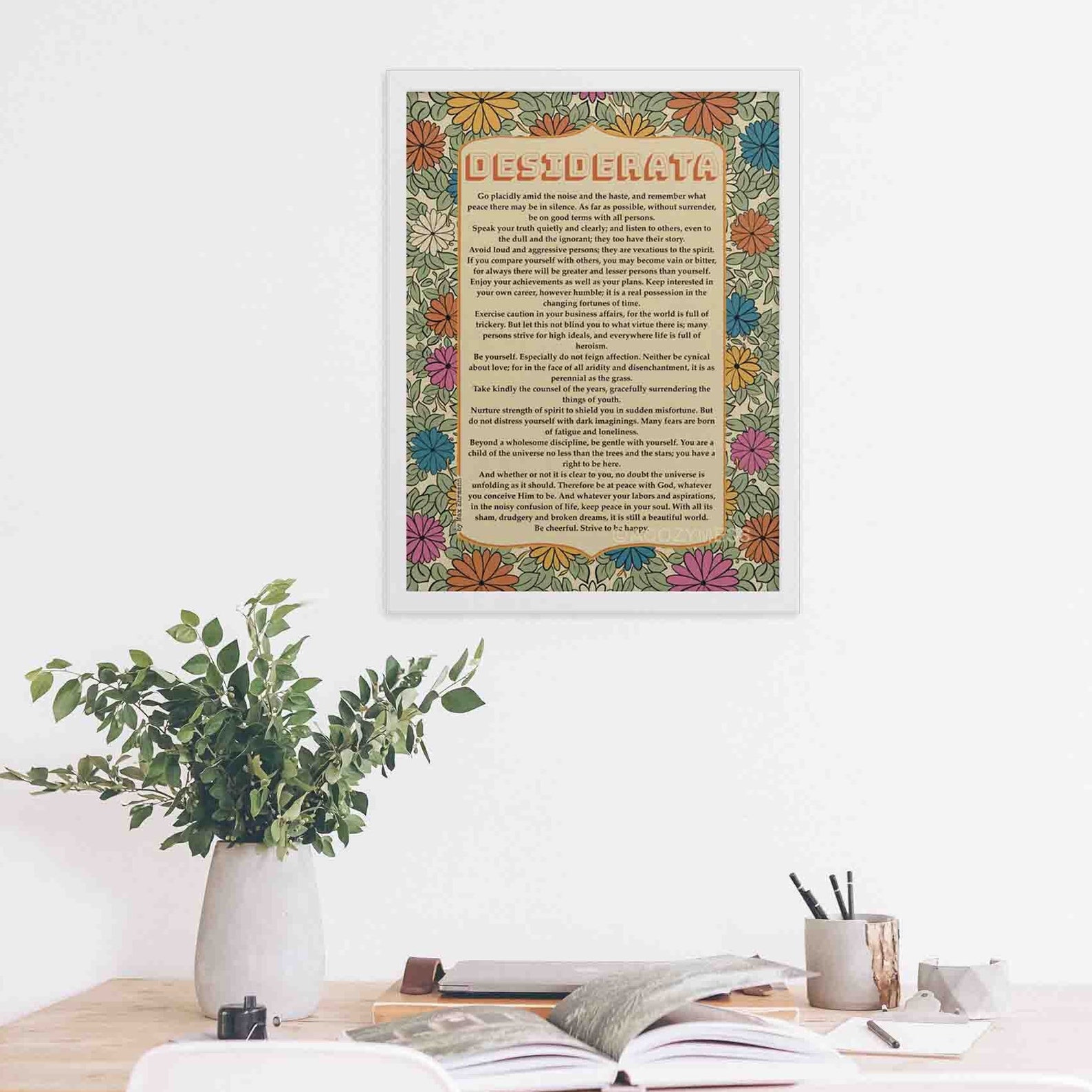 Desiderata Poem Poster, Inspirational Poetry With Floral Art, Grad Gift ...