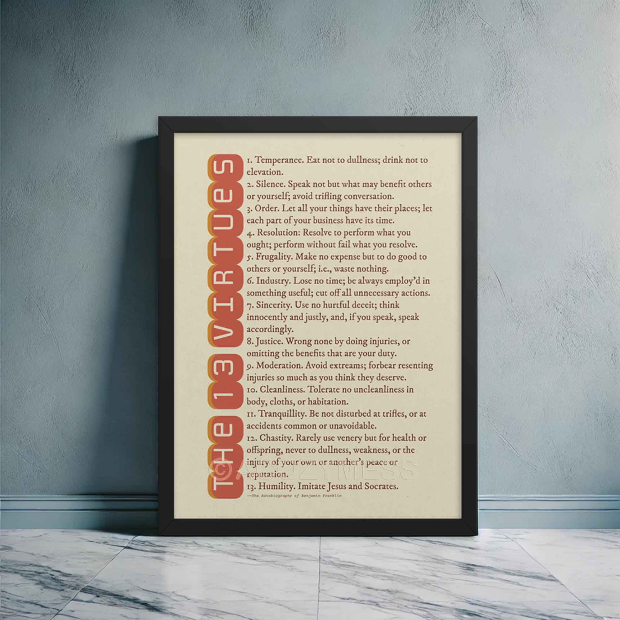 Benjamin Franklin 13 Virtues Poster - Daily Inspiration for Motivation ...