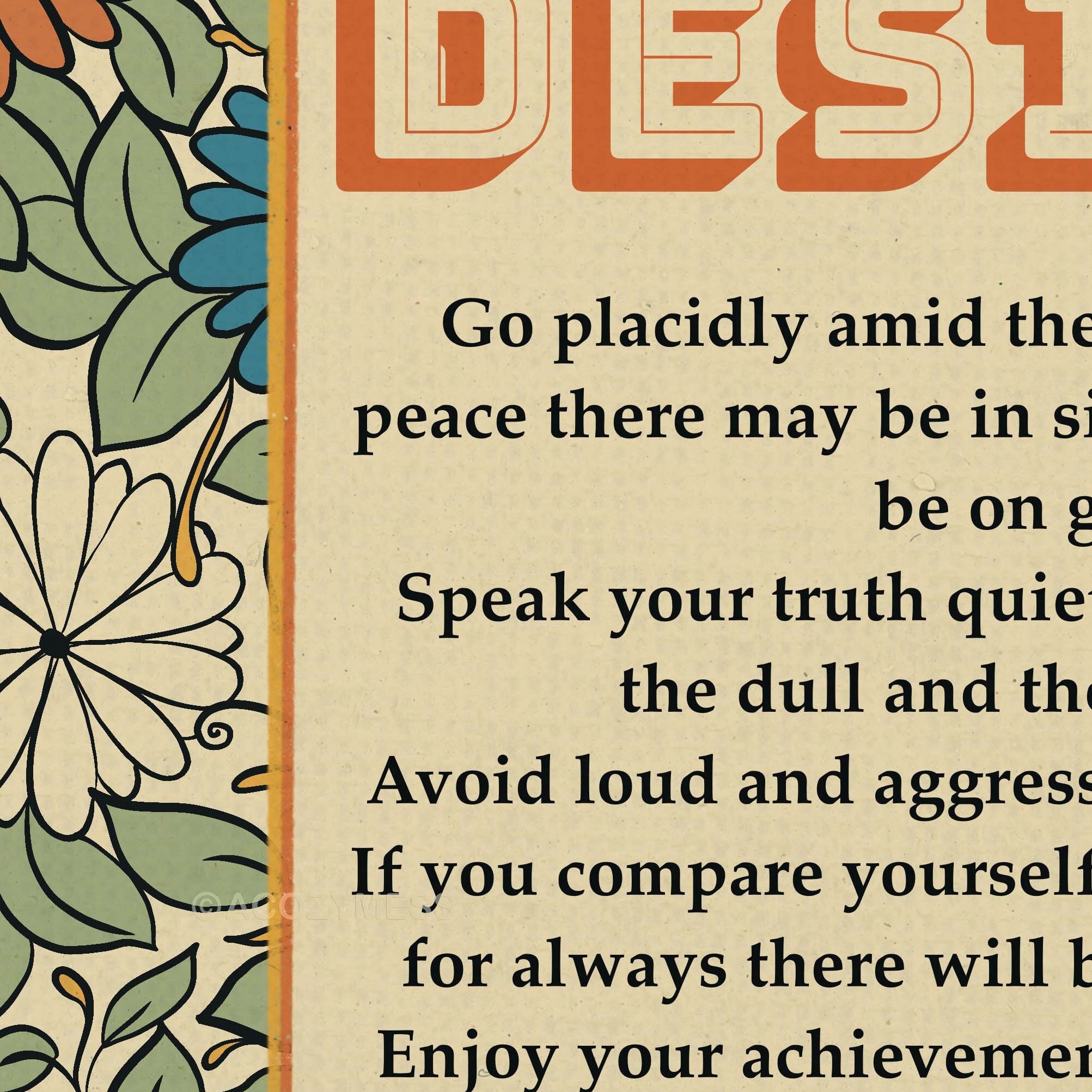Desiderata Poem Poster, Inspirational Poetry With Floral Art, Grad Gift ...