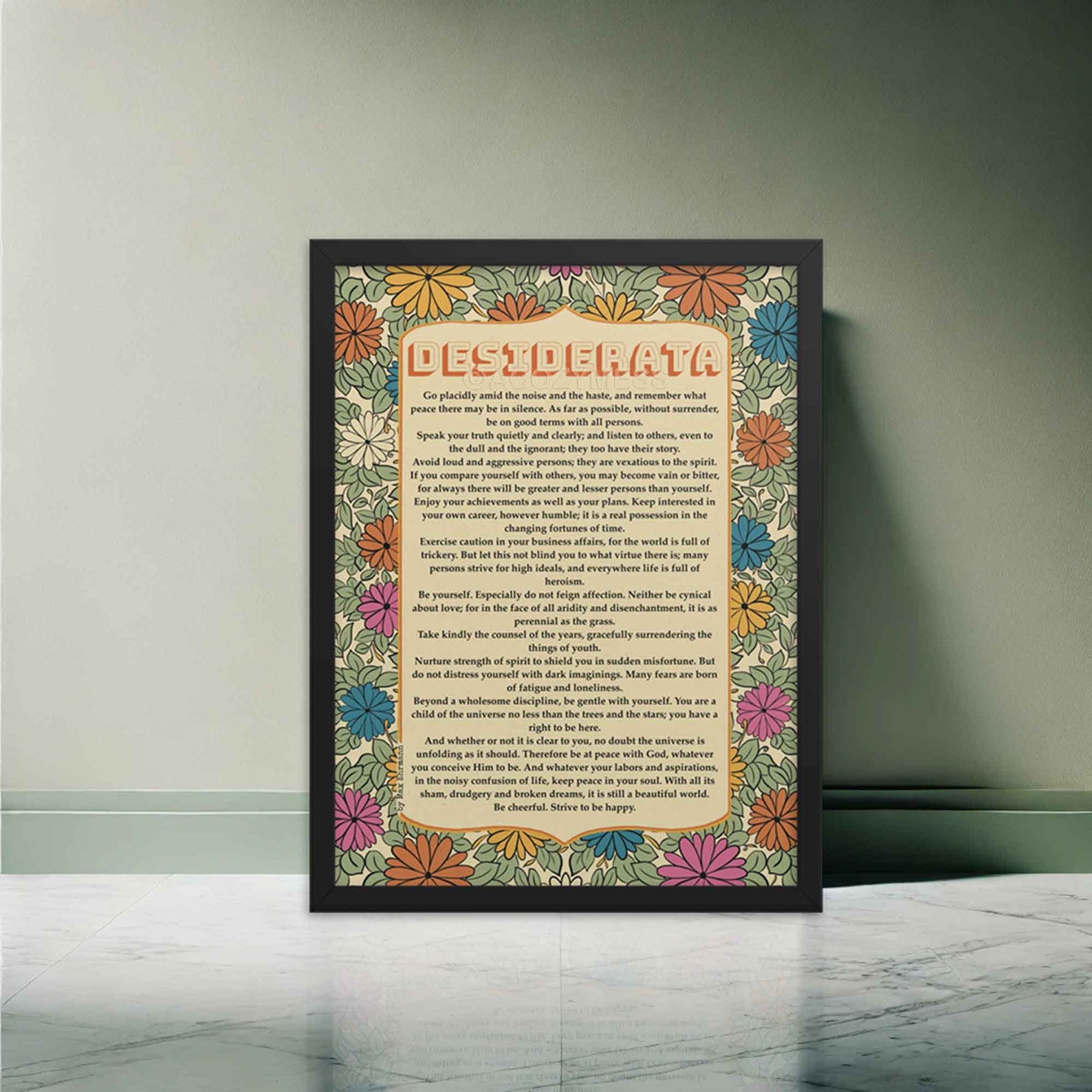 Desiderata Poem Poster, Inspirational Poetry With Floral Art, Grad Gift ...