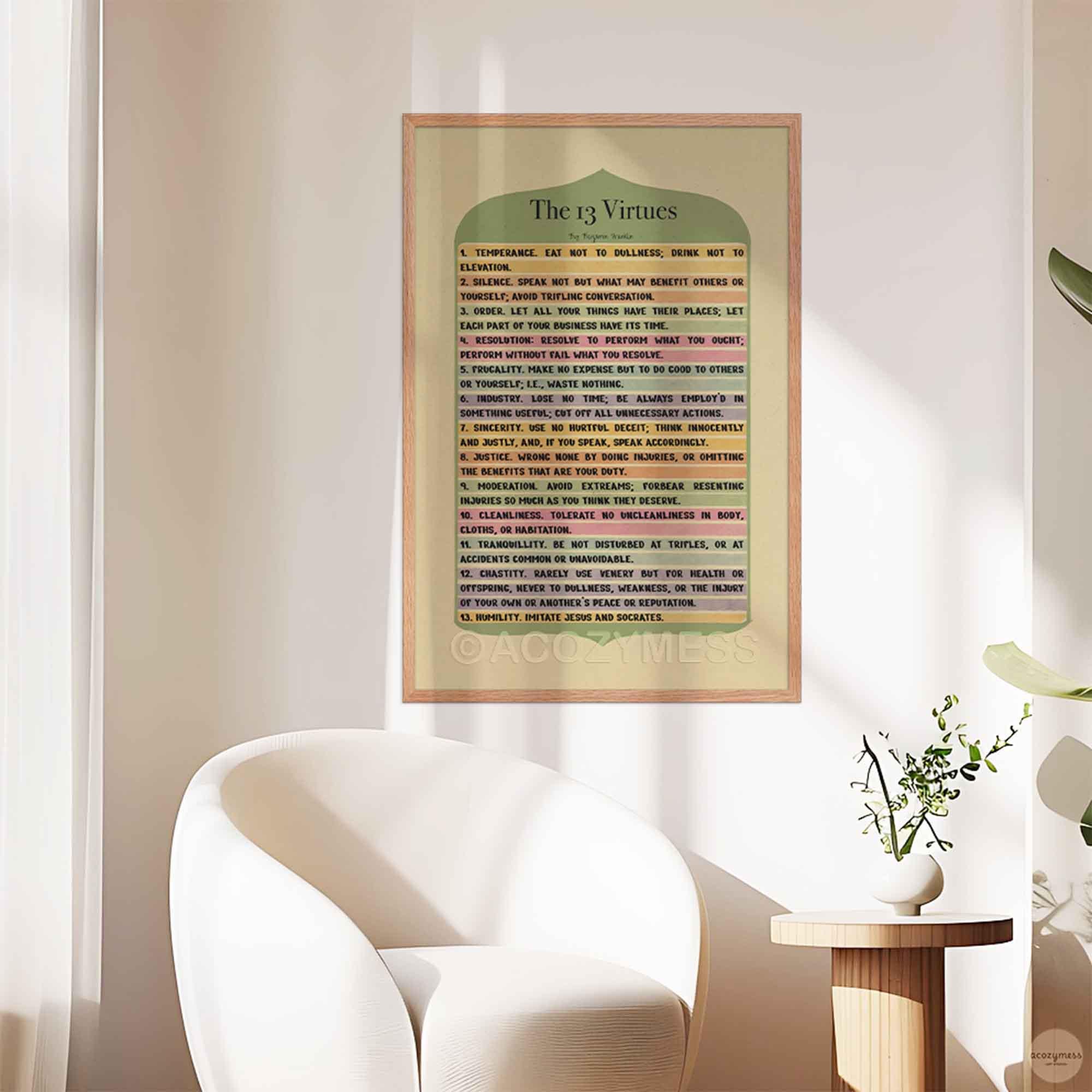 Benjamin Franklin's 13 Virtues Poster | Motivational Wall Art | Self ...