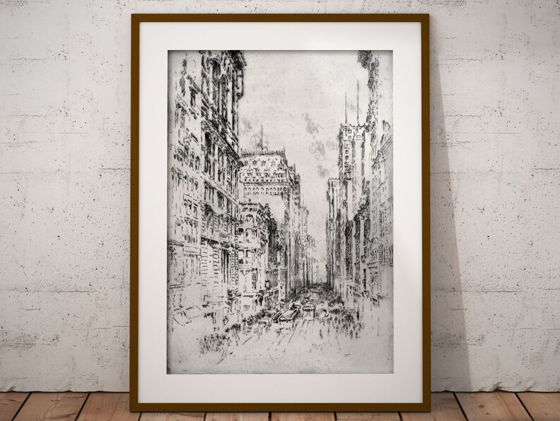 Vintage Lower Broadway Drawing, New York City Sketch Art, Antique ...