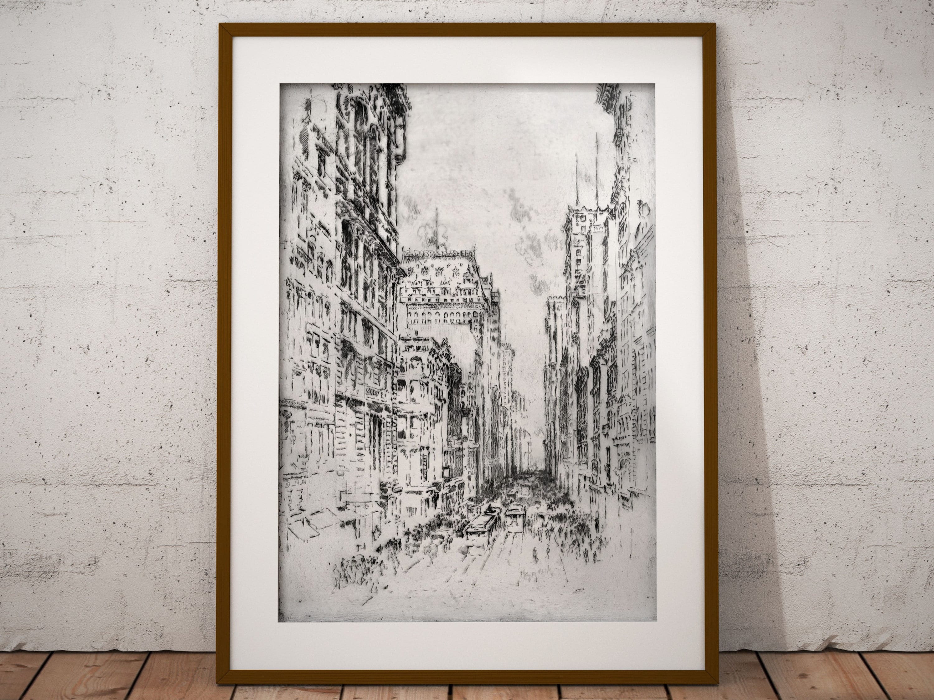 Vintage Lower Broadway Drawing, New York City Sketch Art, Antique ...
