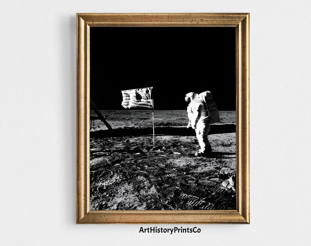 1969 Moon Landing Photo Poster: Vintage Astronaut & US Flag (digital ...