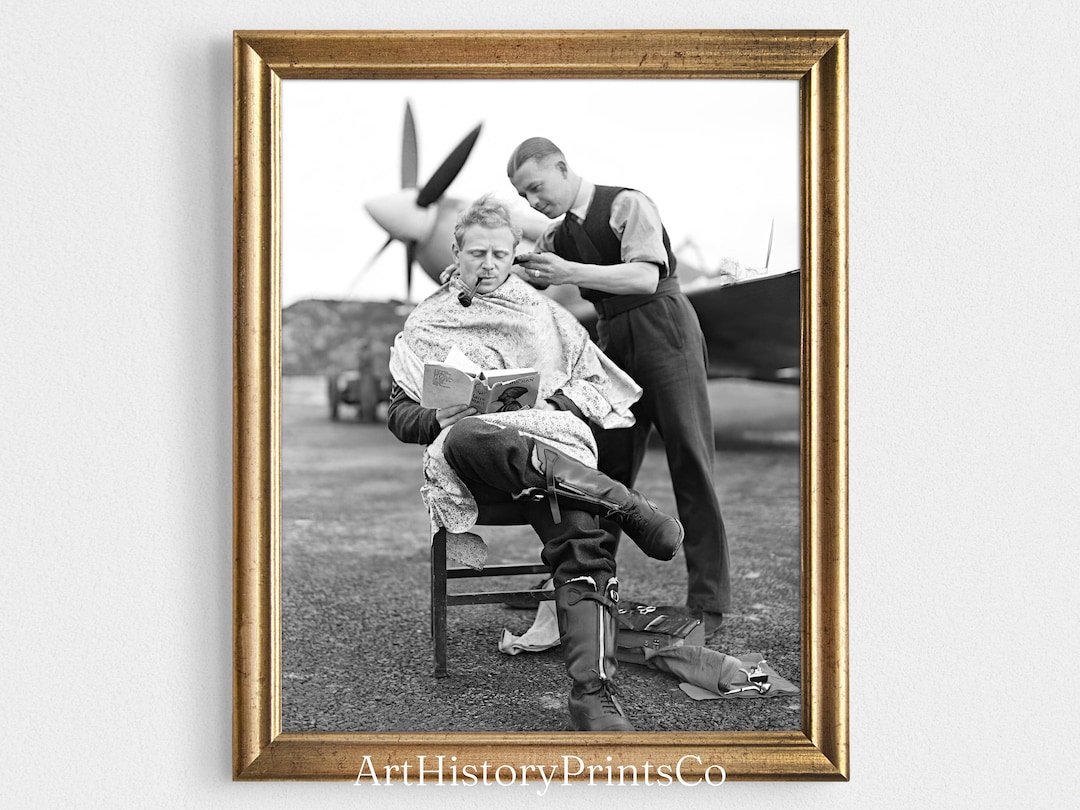 WWII Pilot Haircut Photo Print: Vintage Barber Shop Poster (digital ...