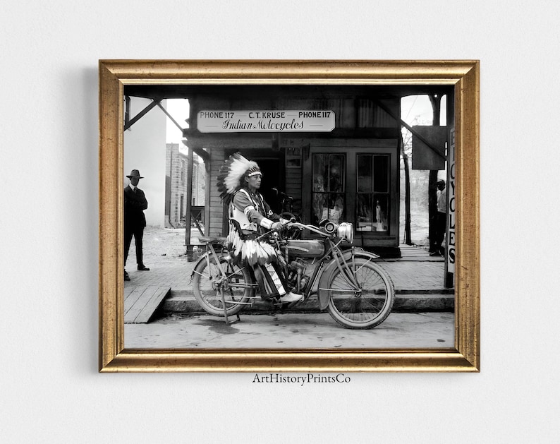 Vintage American Chief on Motorcycle Photo Poster: Biker Dad Gift ...