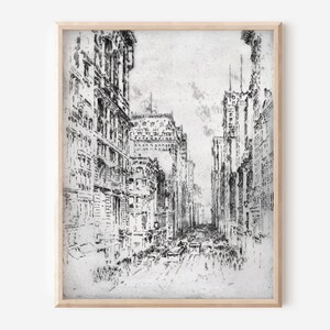 Vintage Lower Broadway Drawing, New York City Sketch Art, Antique ...