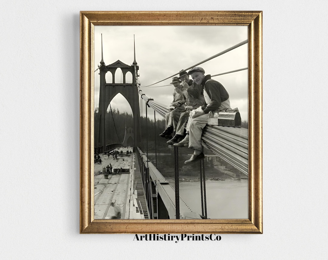 Vintage Photo Picture Poster Wall Art Men on Bridge Black and White ...