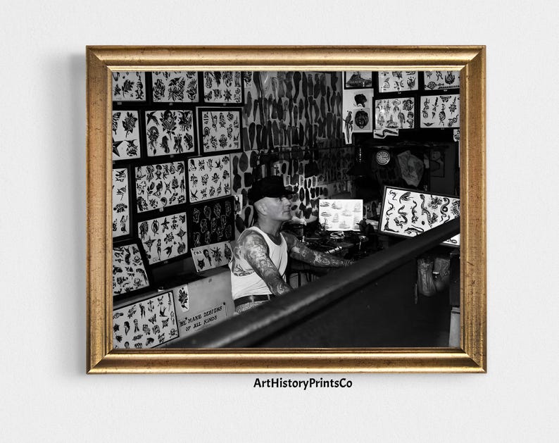 Printable Vintage Photo Poster | Tattoo Parlor Gift Decor Black and ...