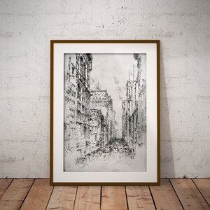 Vintage Lower Broadway Drawing, New York City Sketch Art, Antique ...