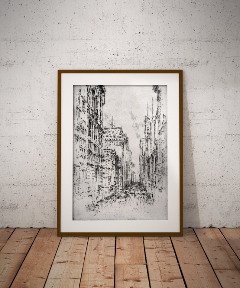 Vintage Lower Broadway Drawing, New York City Sketch Art, Antique ...