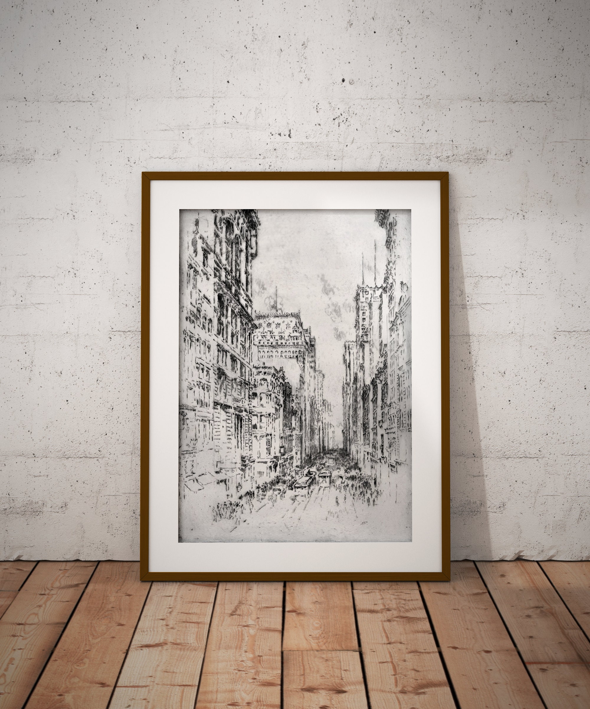 Vintage Lower Broadway Drawing, New York City Sketch Art, Antique ...
