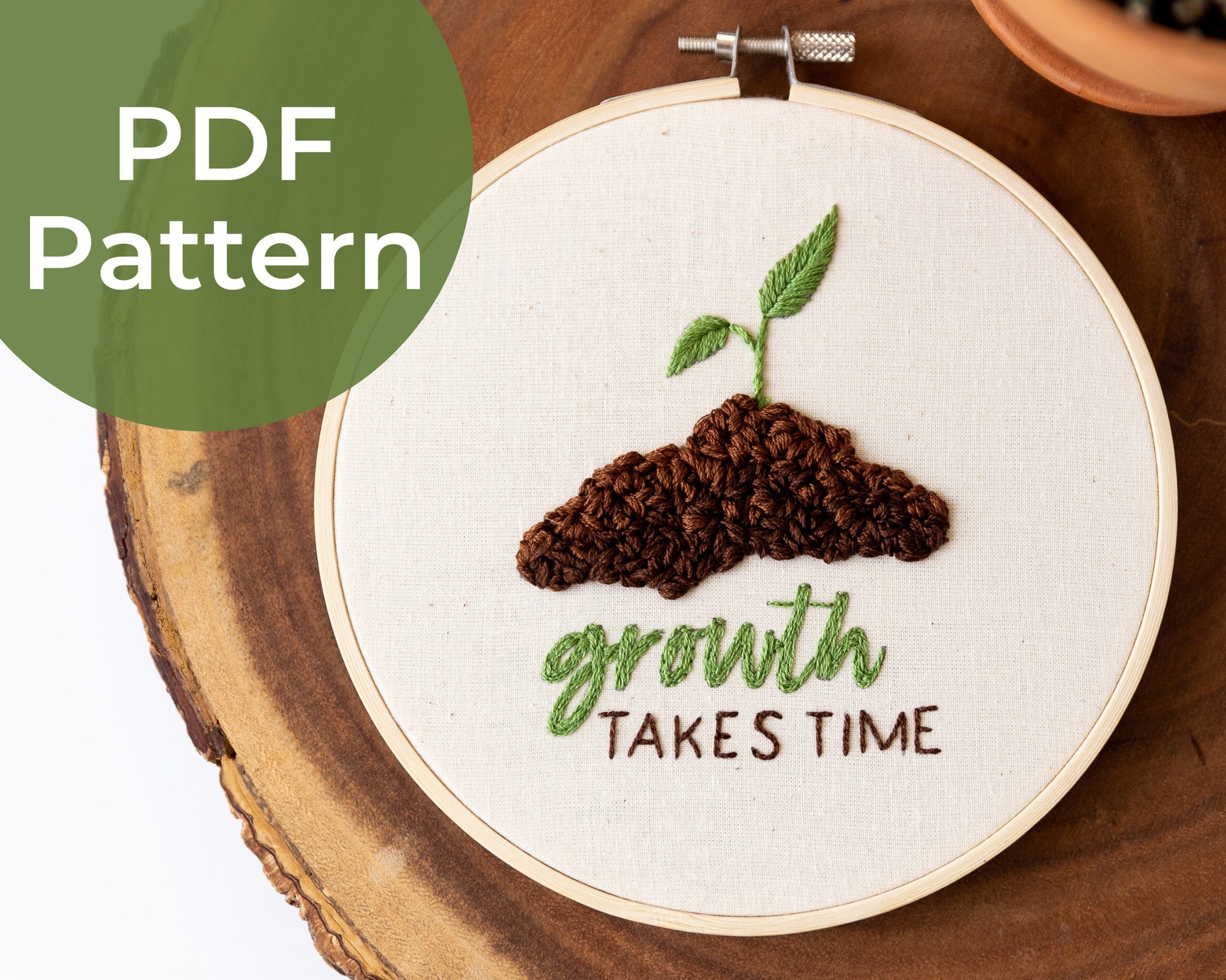Growth Takes Time PDF Embroidery Pattern | Self Improvement Art | Self ...