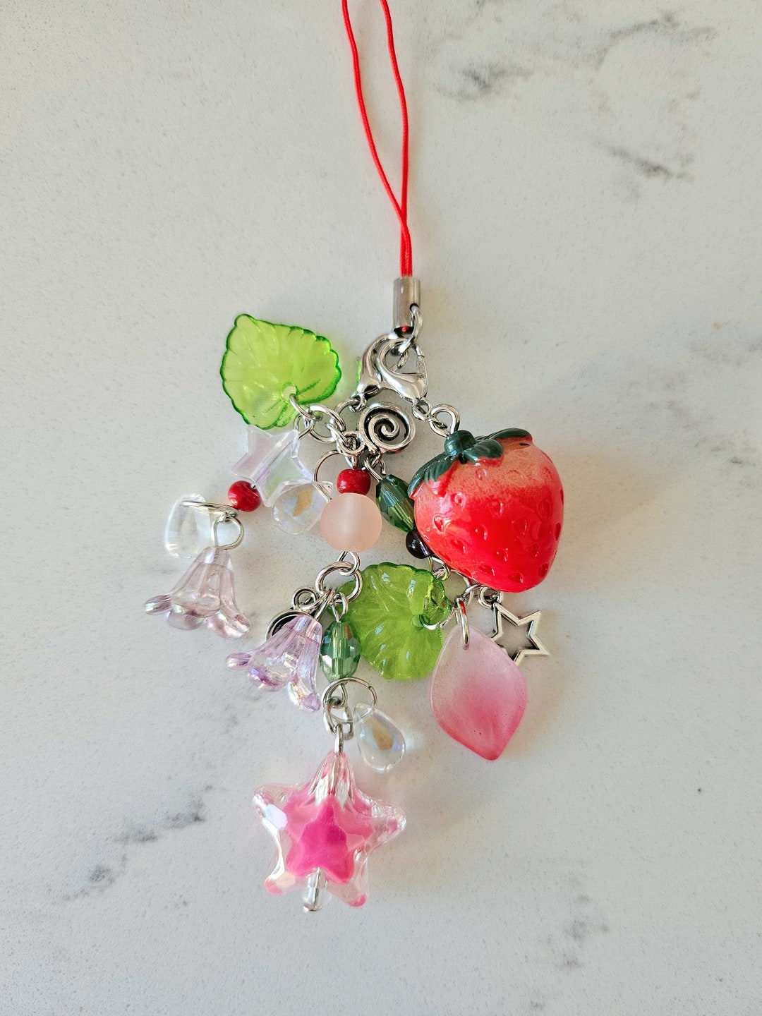 Strawberry Phone Charm, Strawberry Keychain - Etsy