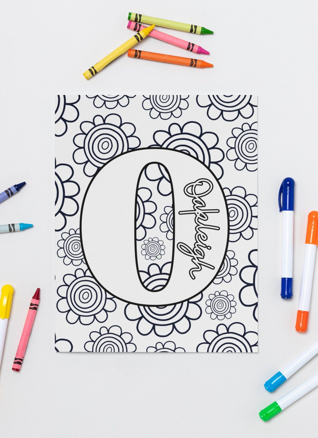 Digital Name Flower Doodle Coloring Poster, Personalized Name Poster ...