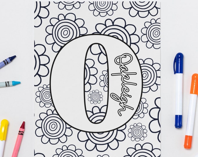 Digital Name Flower Doodle Coloring Poster, Personalized Name Poster ...
