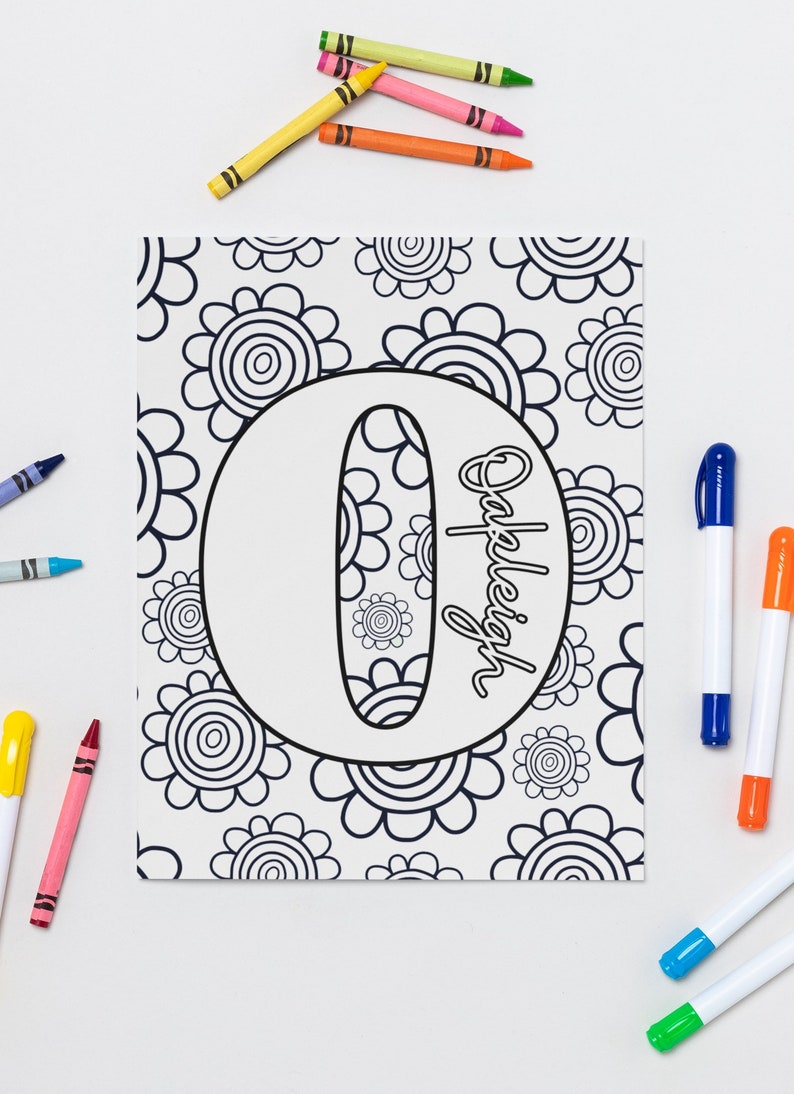 Digital Name Flower Doodle Coloring Poster, Personalized Name Poster ...