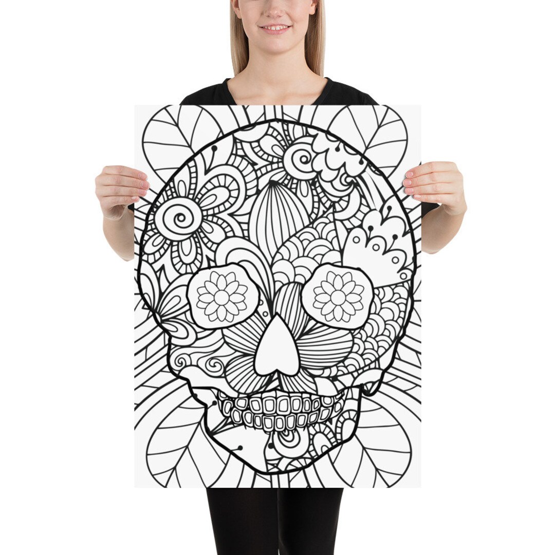 Sugar Skull Large Coloring Poster, Kids Coloring Poster, Adults ...