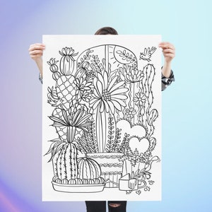 Cactus Coloring Poster for Kids, Large Adult Coloring Poster, Kids ...