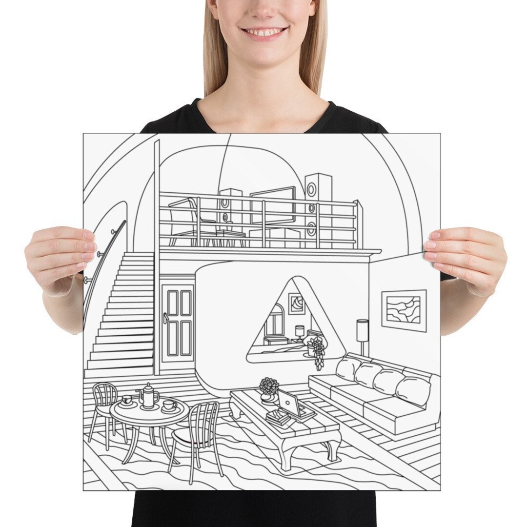 Family Room and Loft Large Coloring Poster, 18x18 Large Coloring Poster ...