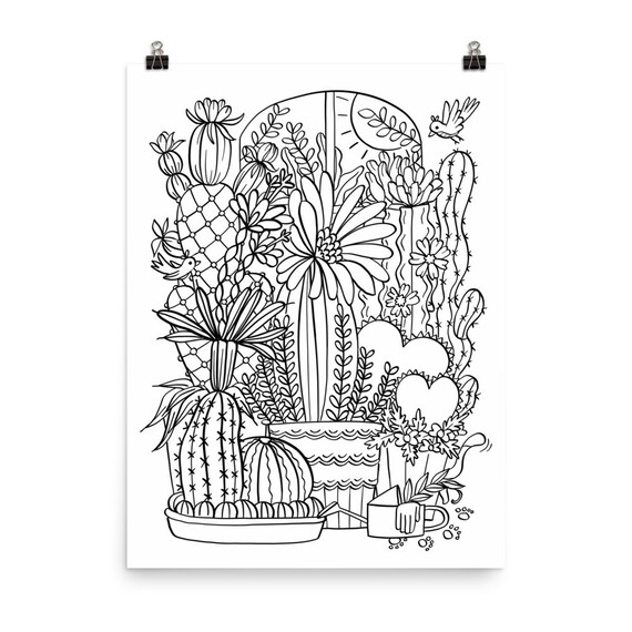 Cactus Coloring Poster for Kids Large Adult Color Pages | Etsy