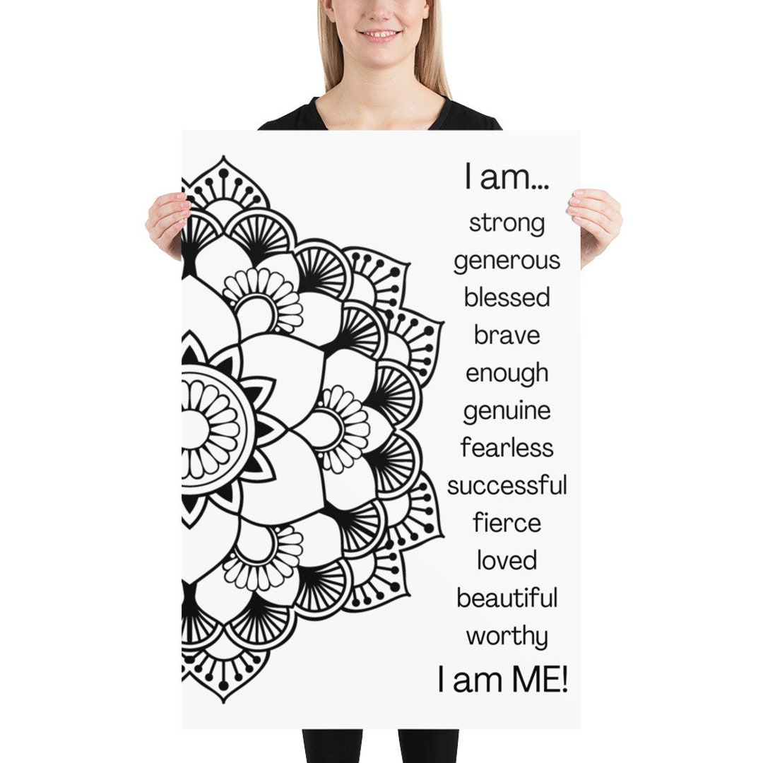 Affirmation, I Am Mandala Coloring Poster for Kids, Teena, College ...