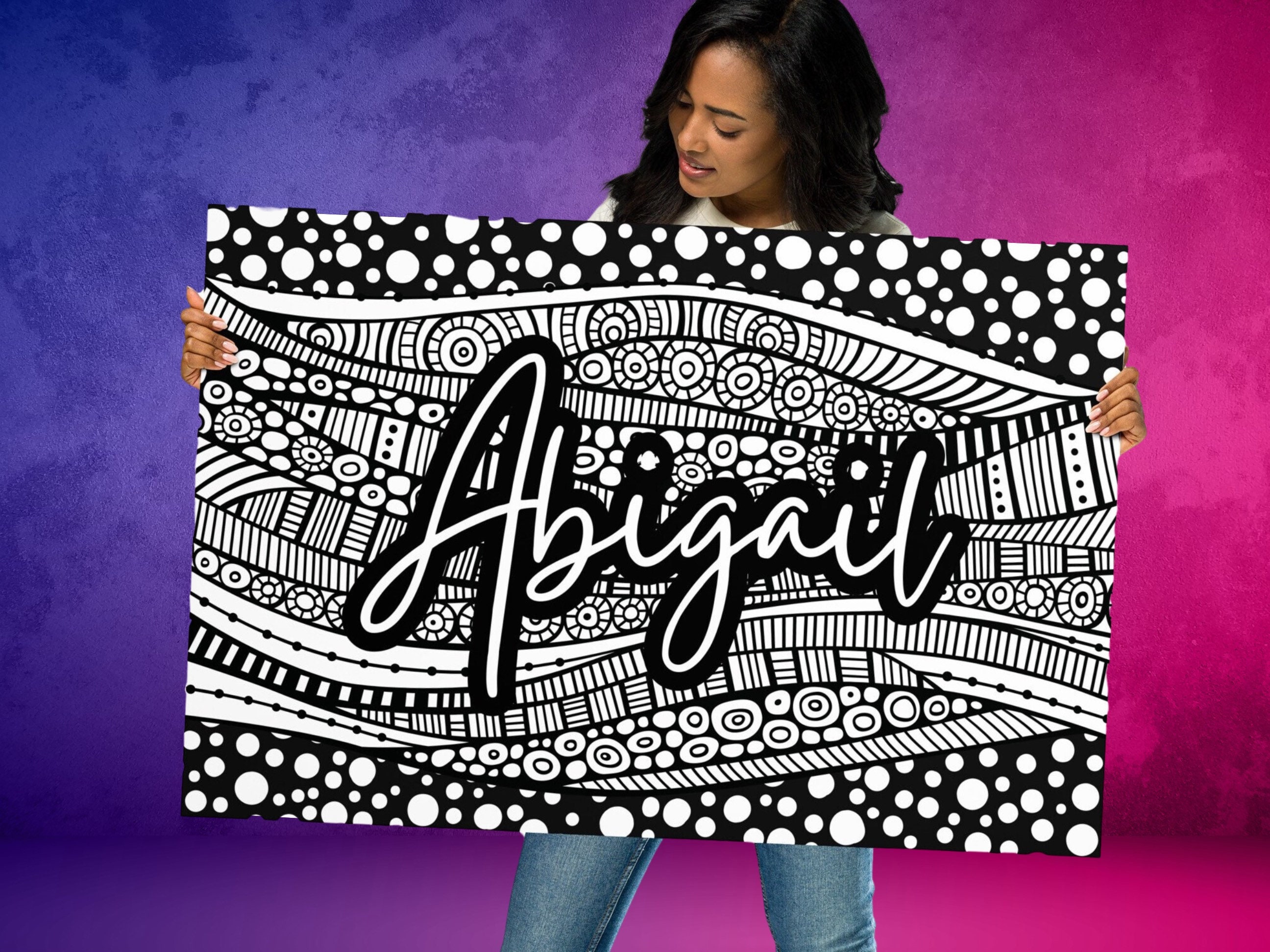 Custom Name Coloring Poster, Personalized Coloring, Adult Coloring Page ...