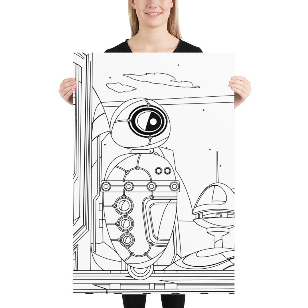 Space Robot Coloring Poster, Kids Coloring Poster, Adults Coloring ...