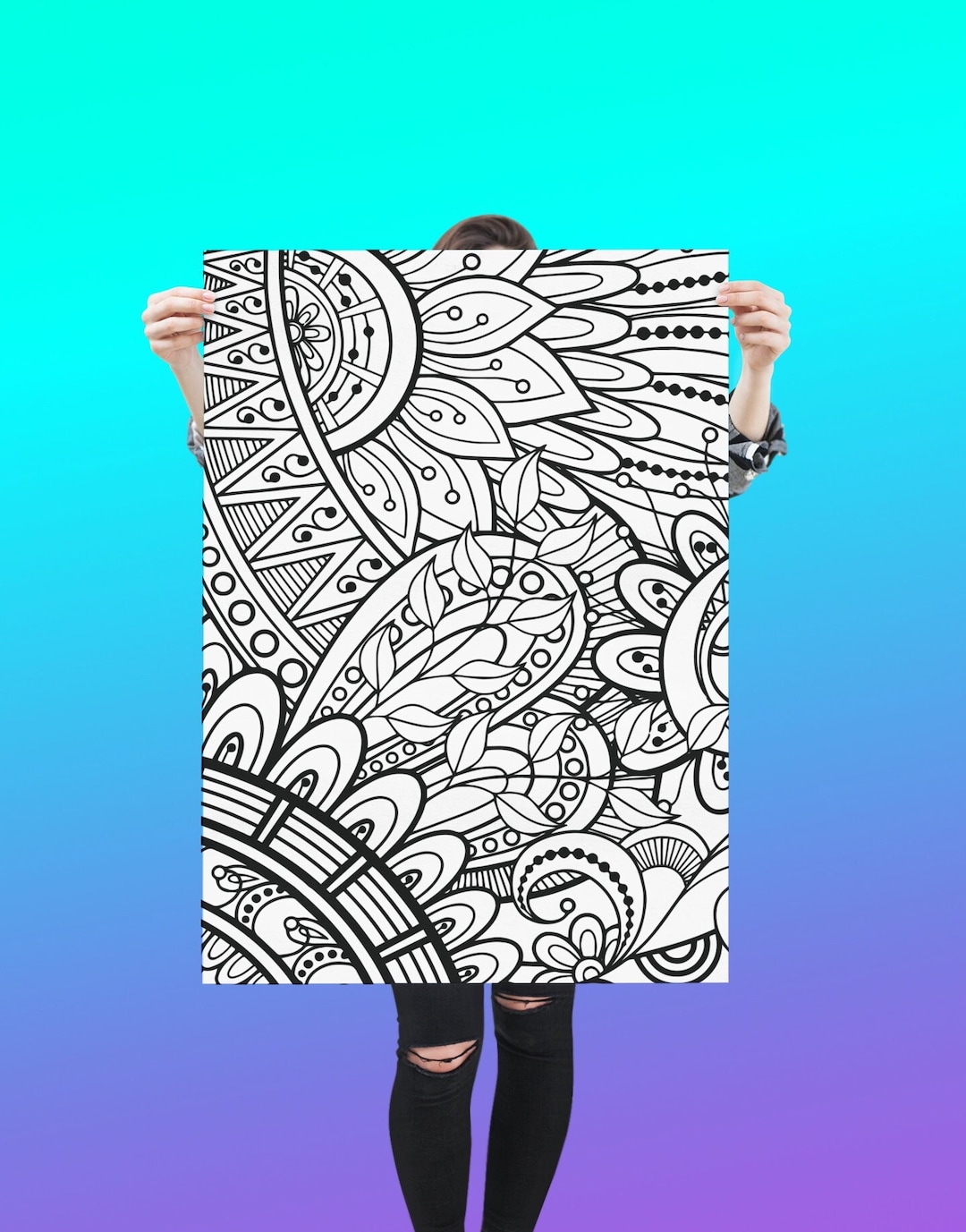 Large Floral Coloring Poster, Coloring Page, Adults Coloring Page, Kids ...
