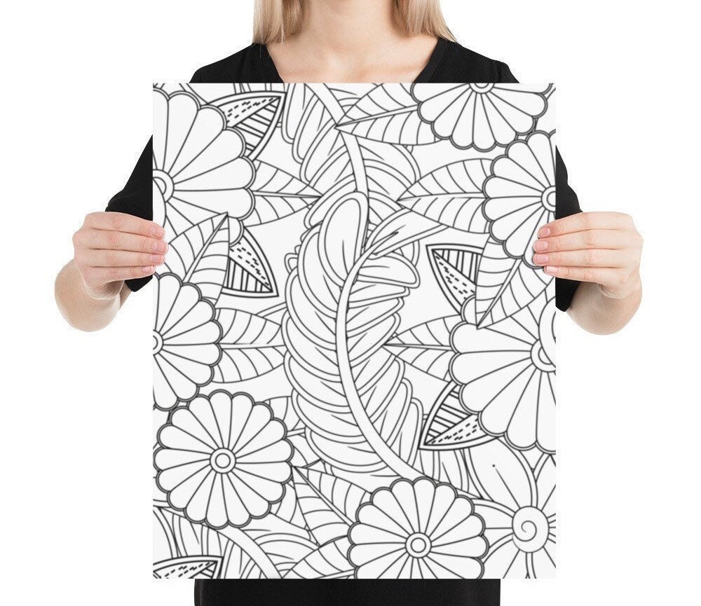 Large Flower Coloring Poster, Coloring Page, Doodle Coloring, Adults ...